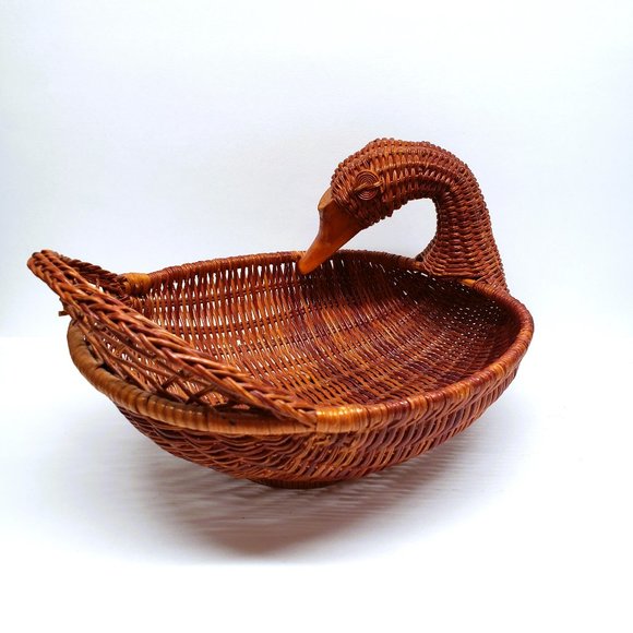Accents | Vintage Duck Goose Basket Wicker Woven Brown Wood Bill 1 Long ...